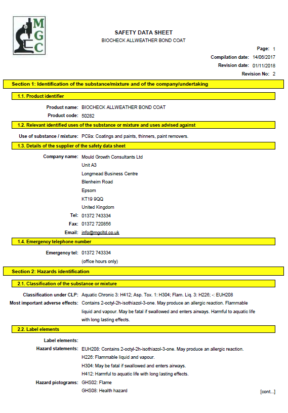 Safety Data Sheets | MGC Fungicidal Products